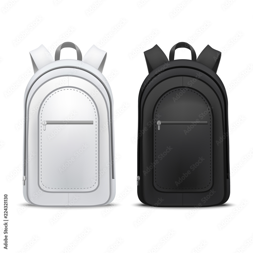 Realistic Detailed 3d White and Black Blank School Backpacks Template ...