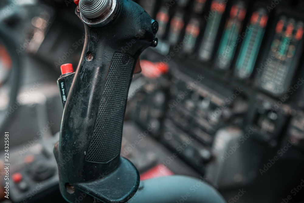 Helicopter cockpit. Details of dashboard, control panel, indicators and ...