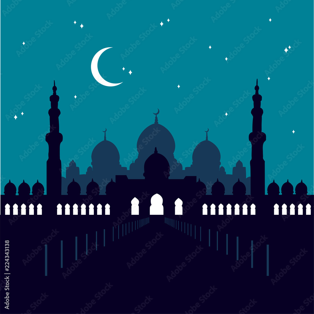 Sheikh Zayed Mosque in Abu Dabi. Starry sky. Vector illustration. Stock ...
