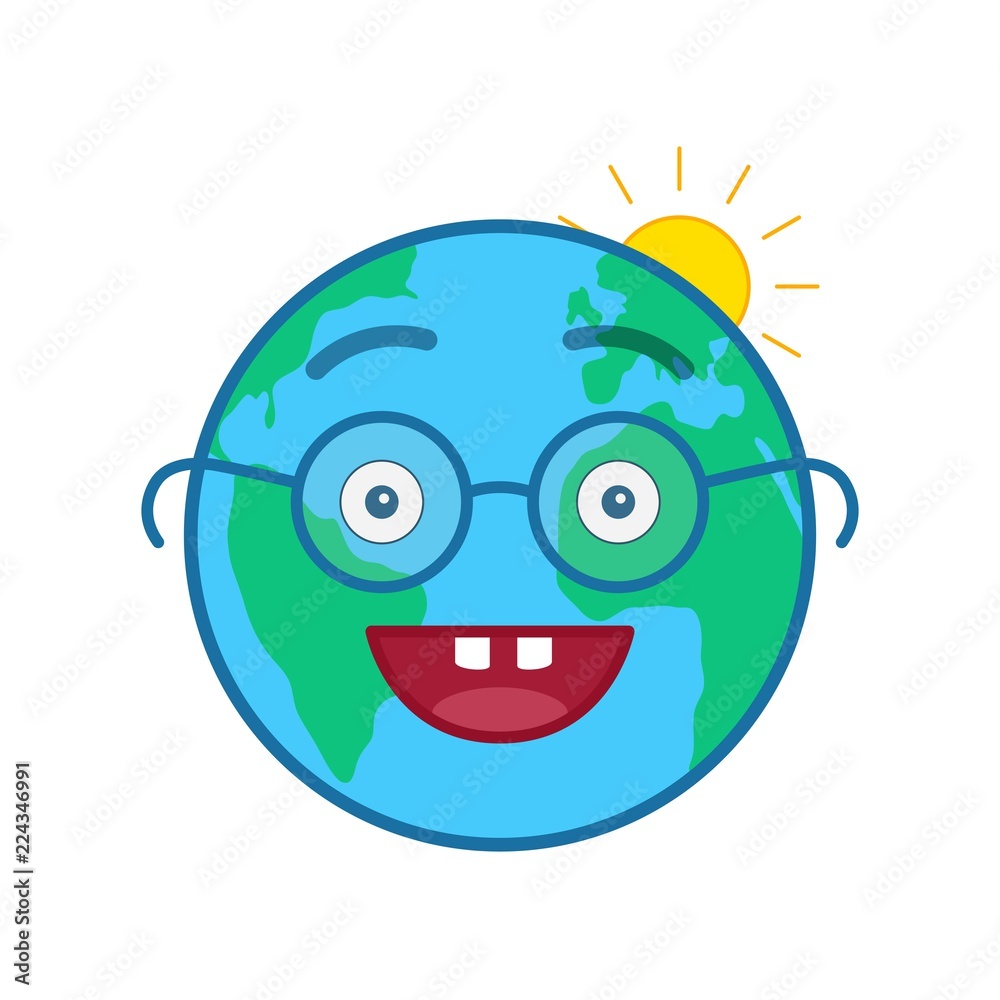 Nerd world globe isolated emoticon. Wiseacre blue planet emoji. Social ...