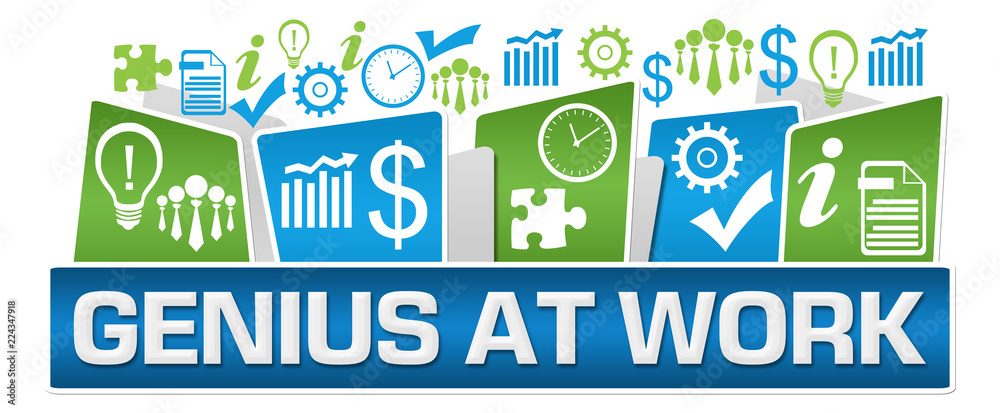 Genius At Work Green Blue Business Symbols On Top Stock Illustration ...