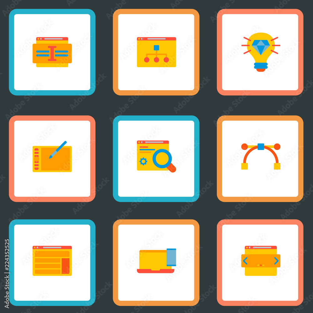 Set of wd icons flat style symbols with website slider, vector art ...