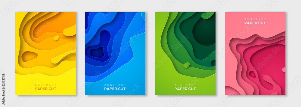Vertical paper cut banners set Stock Vector | Adobe Stock