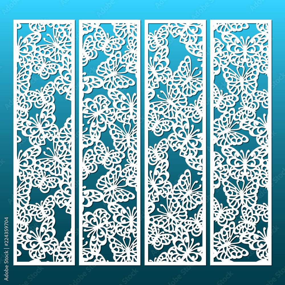 Laser cut decorative lace borders with butterfly pattern. Set of ...