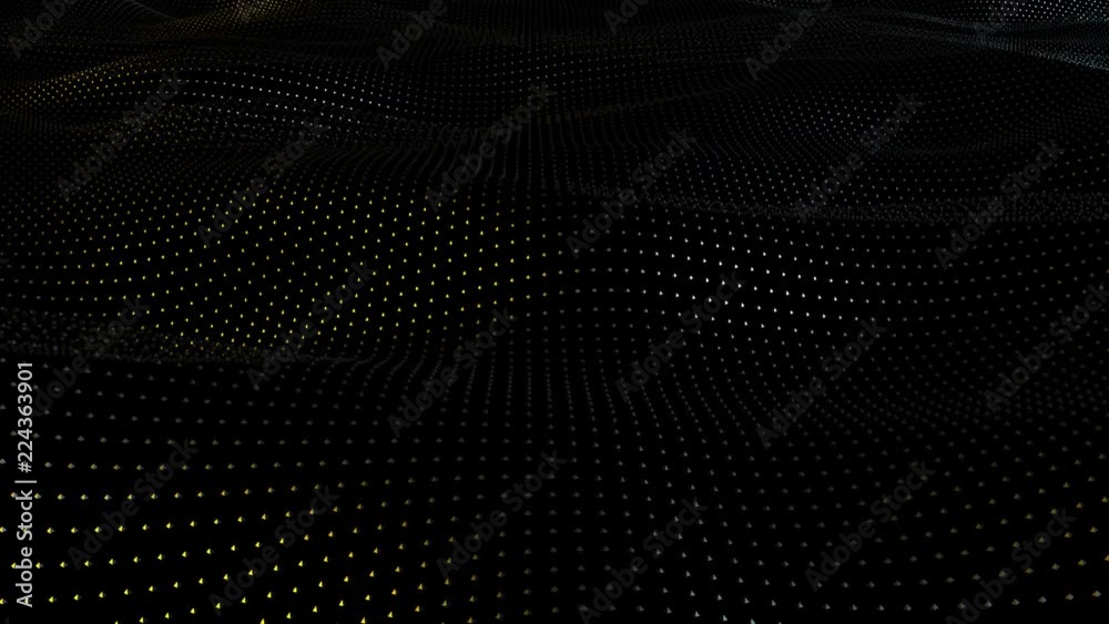 Animation background of particles on surface with waves. Looped ...