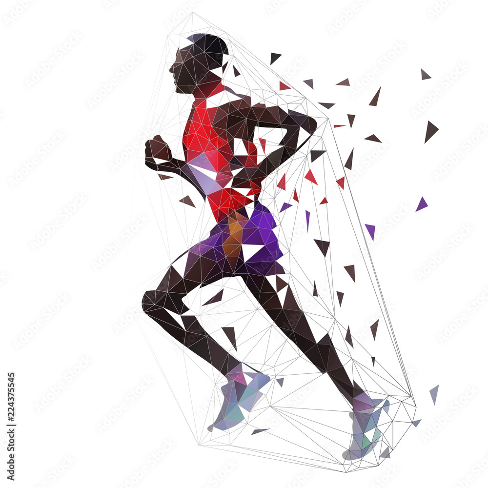 Running man, low polygonal geometric illustration. Vector marathon ...