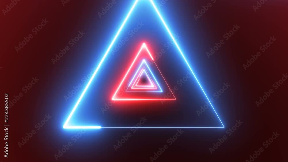 Triangles neon tunnel loop. Futuristic abstract lights background, Red ...