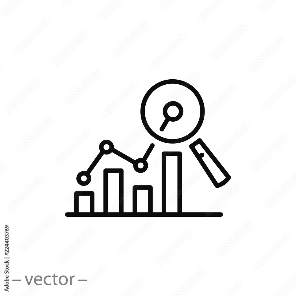 analytics information or data icon, linear sign isolated on white ...