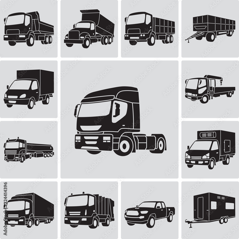 Set of detailed truck icons. Vector illustration Stock Vector | Adobe Stock