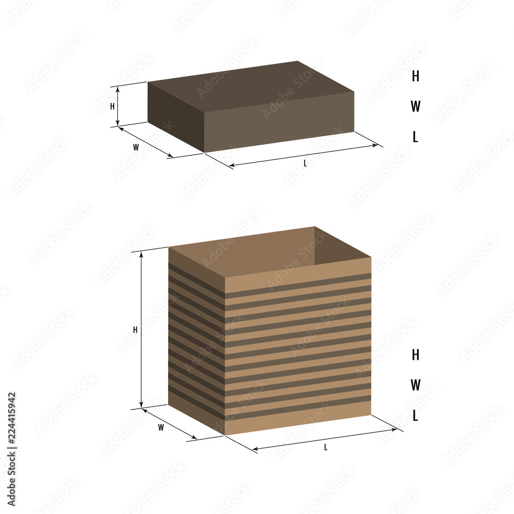 Realistic box with lid on white background, its dimensions are ...
