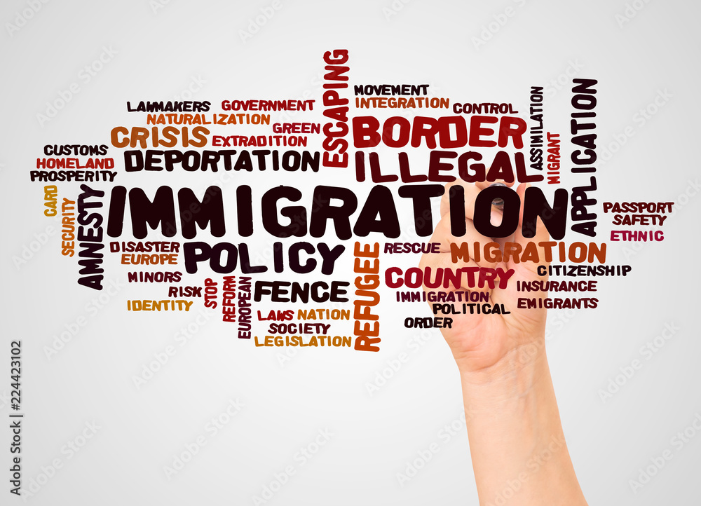 Immigration word cloud and hand with marker concept Stock Illustration ...