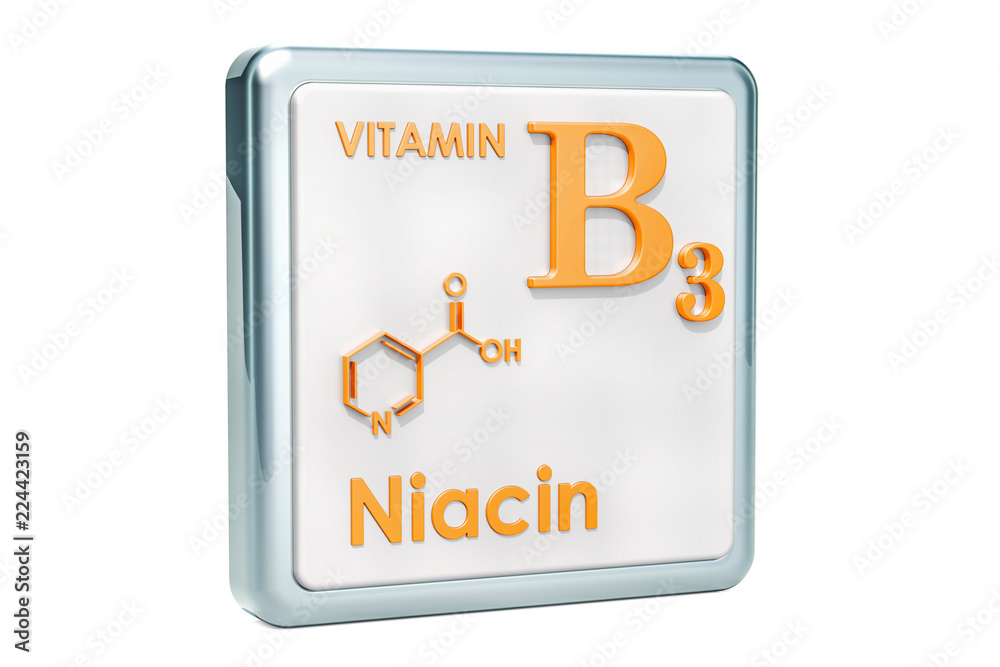 Vitamin B3, niacin. Icon, chemical formula, molecular structure on ...