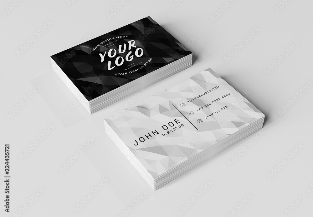 2 Stacks of Business Cards on White Desk Mockup Stock Template | Adobe ...