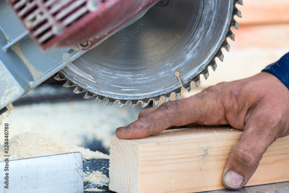 Injury when working with a saw. Place for your text. Stock Photo ...