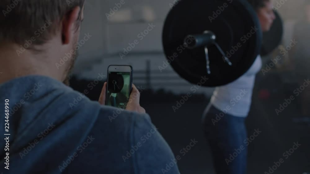 healthy woman bodybuilder workout using barbell weightlifting exercise ...