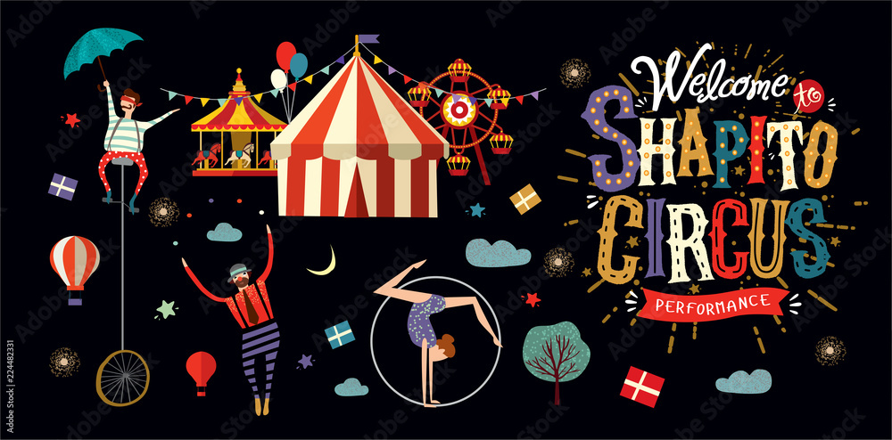 Circus! Vector illustration on a poster or banner for a circus show ...
