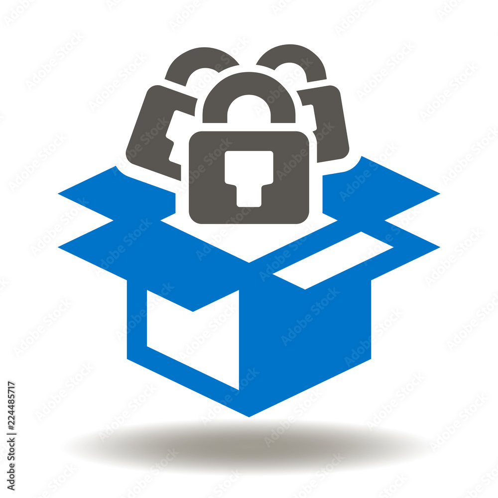 Cardboard box with locks icon vector. Security New Product Management ...