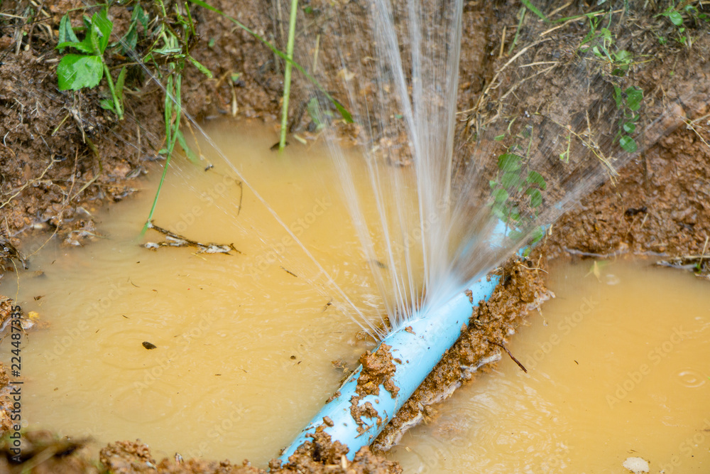 Water pipe break,leaking from hole in a hose connection joint of ...