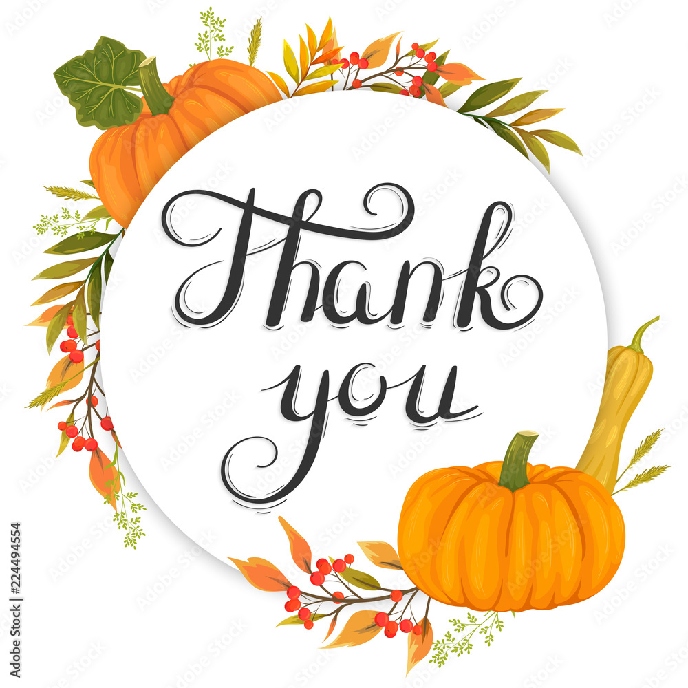 Thank you . Illustration with pumpkins and autumn leaves Stock Vector ...