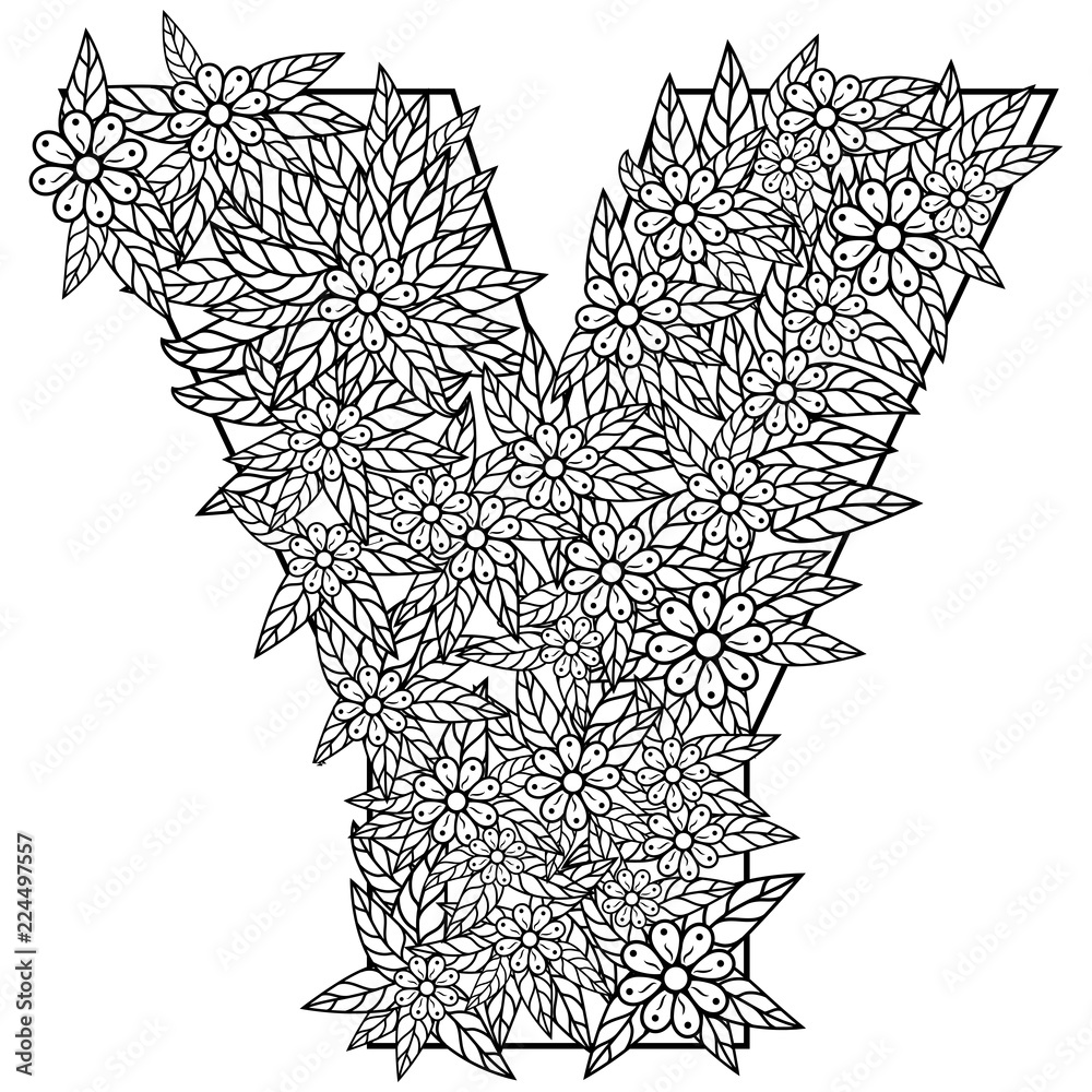 Letter Y. Dudling drawing, mandala. Alphabet in the style of dudling ...