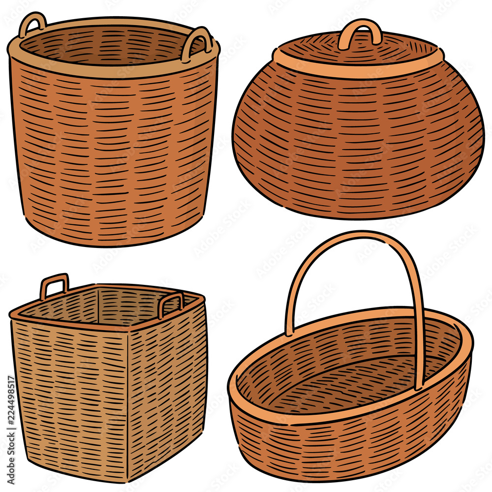 vector set of wicker basket Stock Vector | Adobe Stock