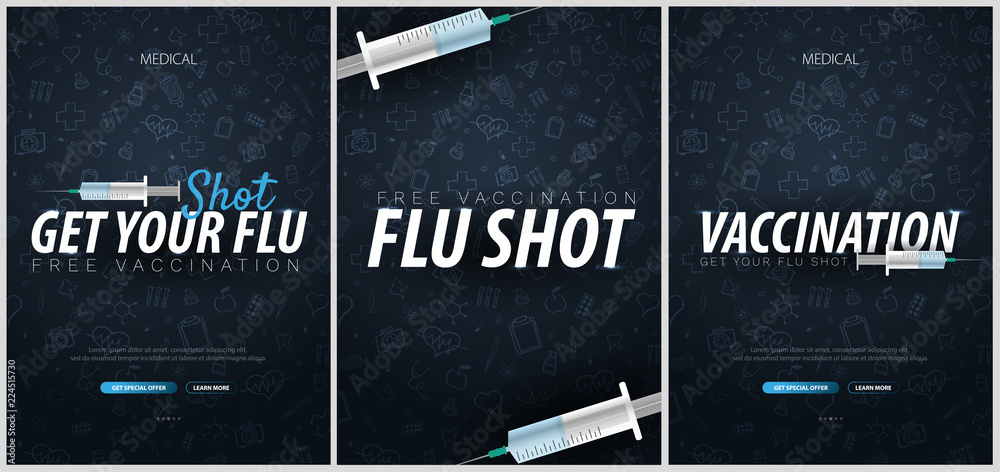 Set of Vaccination banners. Get your Flu Shot. Medical poster. Health ...