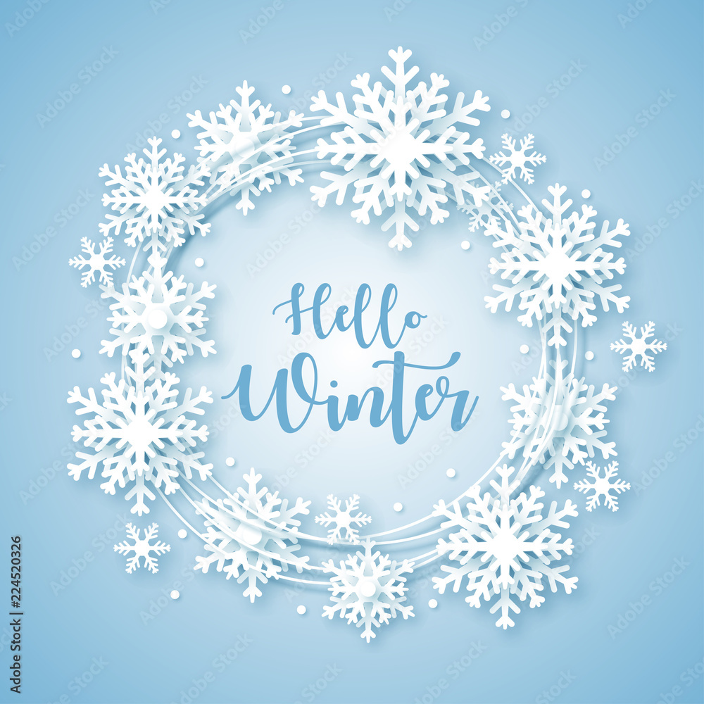Hello Winter design background. Origami snowfall. Vector Illustration ...