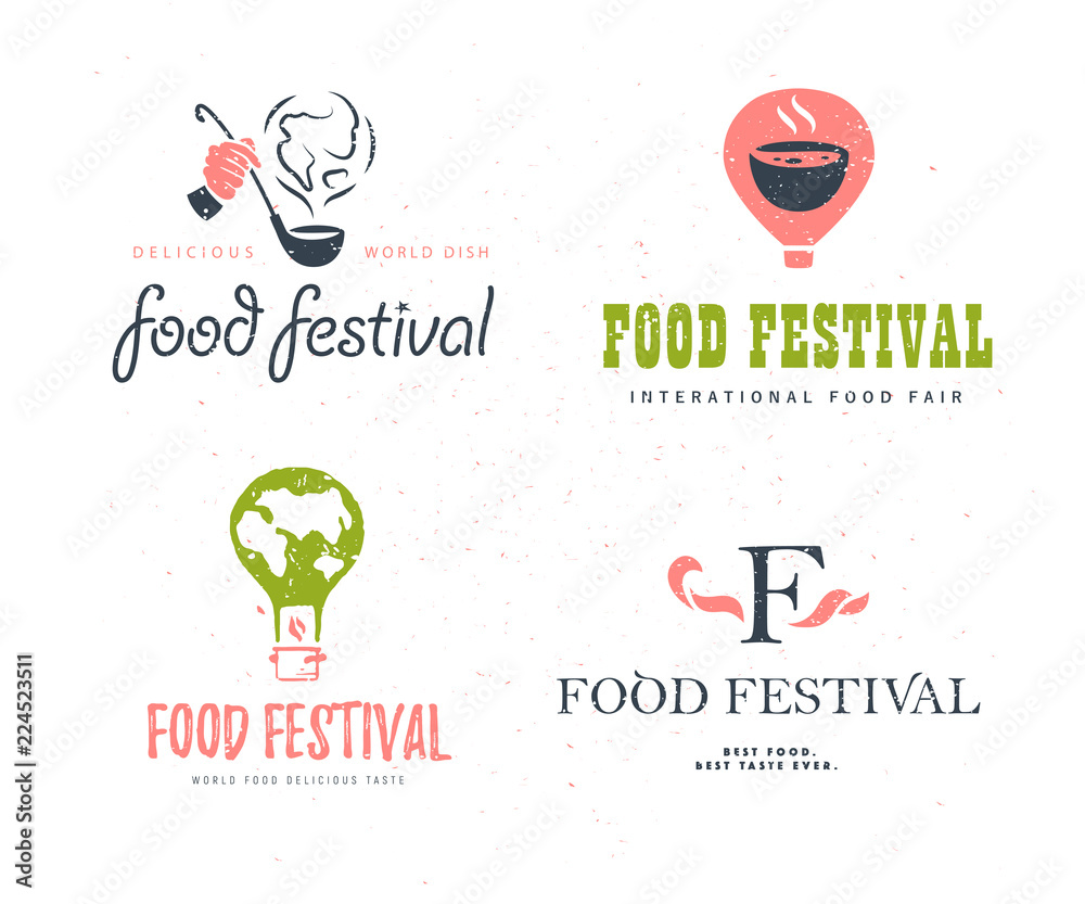 Vector food festival logo template set variants isolated. Restaurant ...