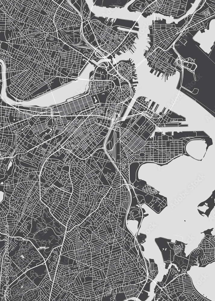 City map Boston, monochrome detailed plan, vector illustration Stock ...