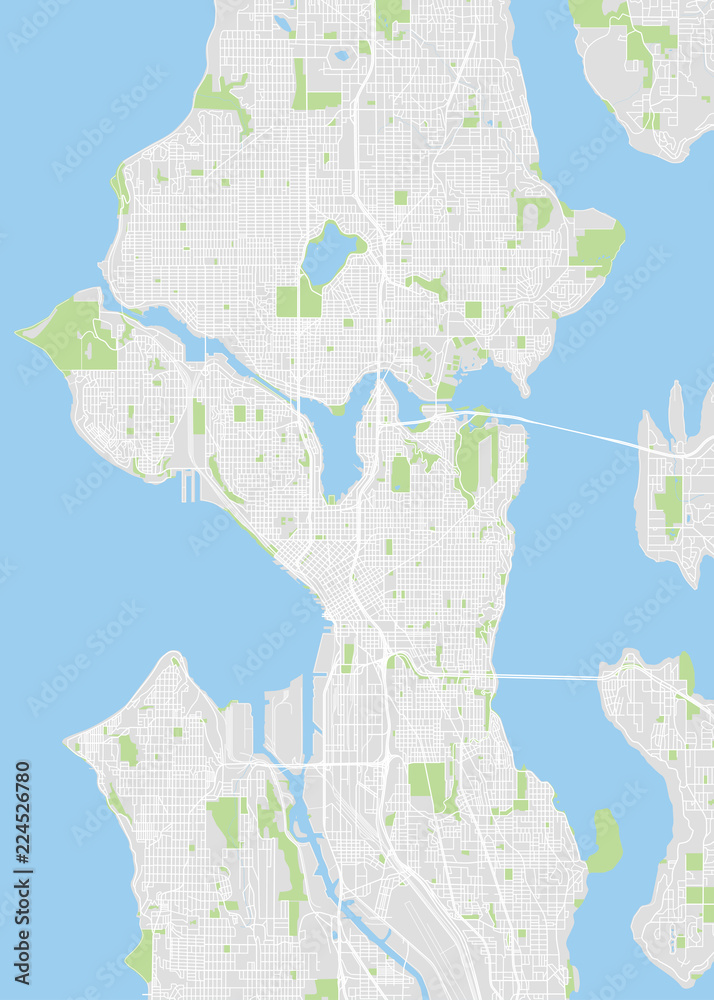 City map Seattle, color detailed plan, vector illustration Stock Vector ...