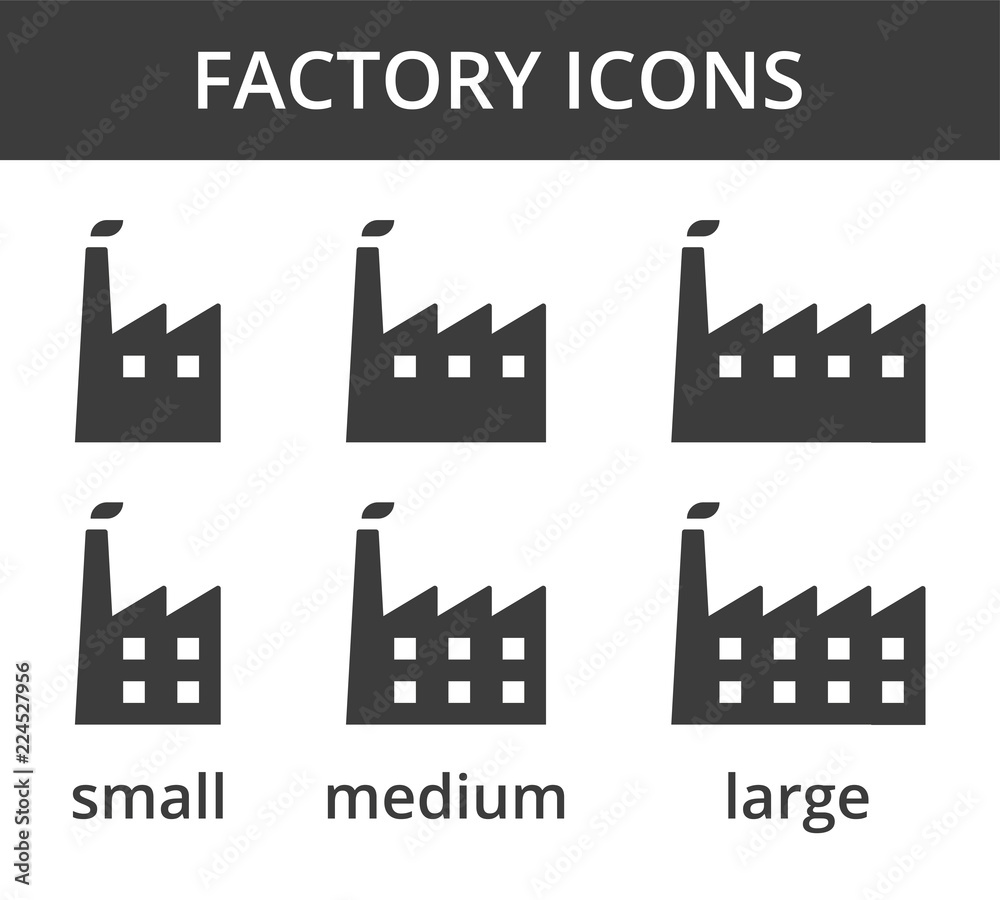 Factory icon. Small, medium and large factory. Vector Stock Vector ...
