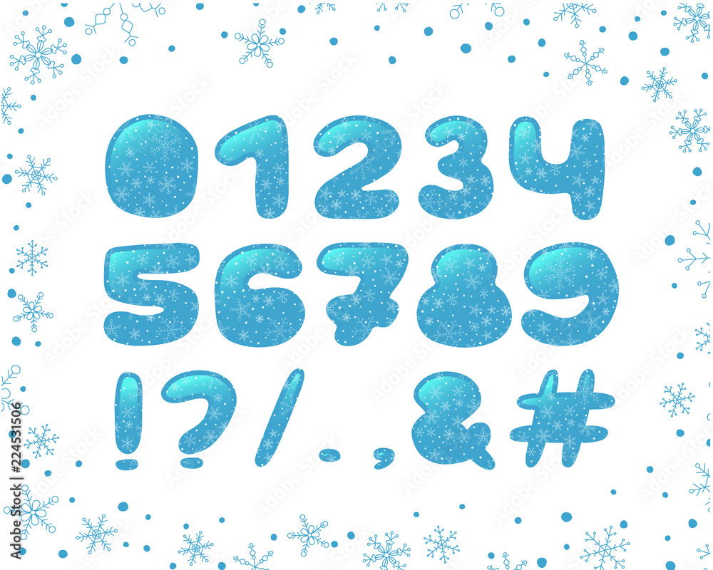 Alphabet winter design. Typeface clip art, ice style. Numbers and ...