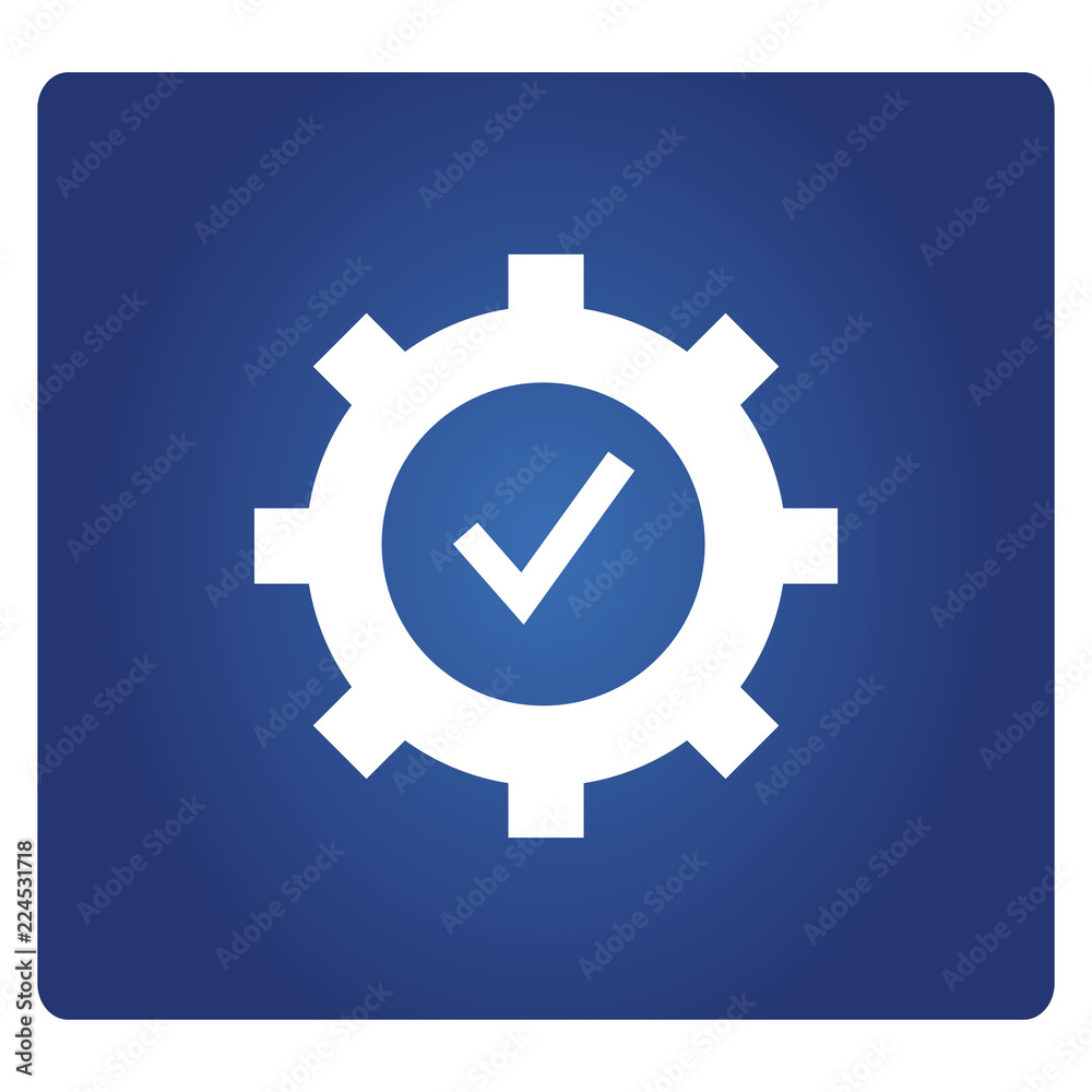 gear and check mark icon in blue background Stock Vector | Adobe Stock