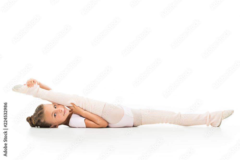 adorable little child stretching isolated on white background Stock ...