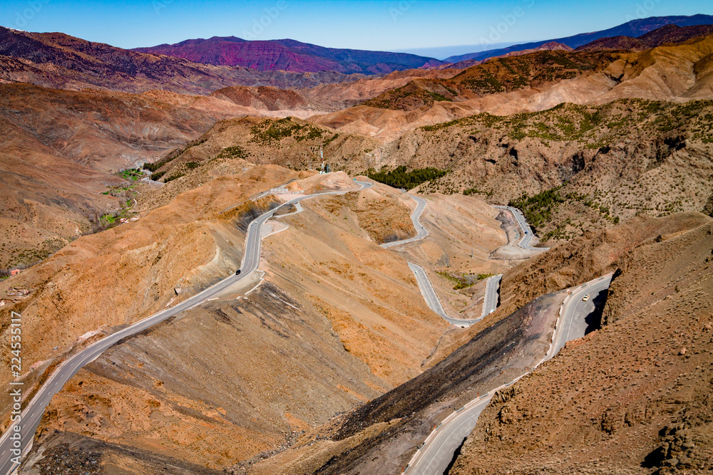 Atlas mountain range from Morocco. Road serpentine in the mountains ...