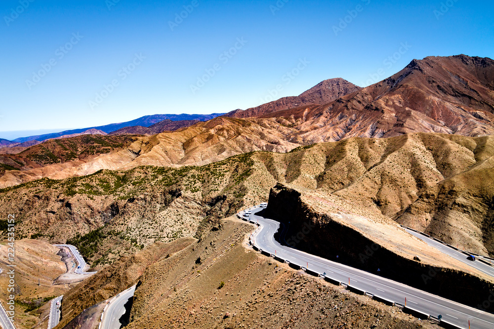 Atlas mountain range from Morocco. Road serpentine in the mountains ...