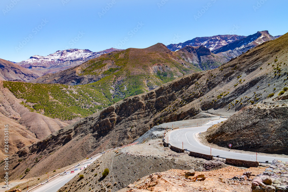 Atlas mountain range from Morocco. Road serpentine in the mountains ...