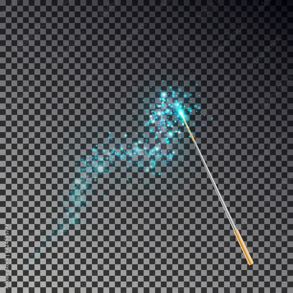 Magic wand vector. Transparent miracle stick with glow blue light tail ...