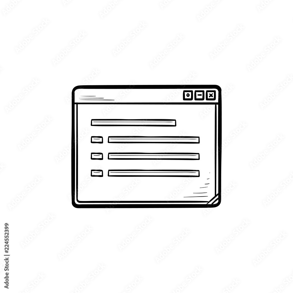 Open window with document hand drawn outline doodle icon. Internet ...