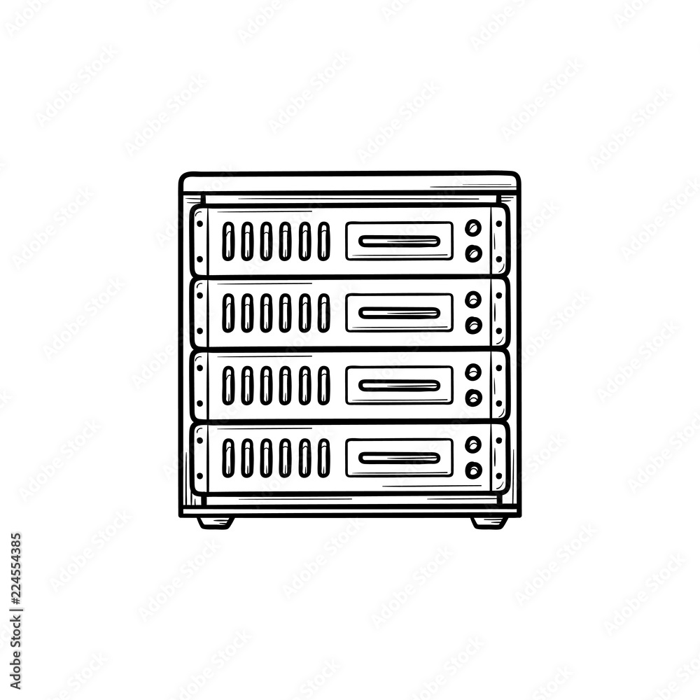Computer server hand drawn outline doodle icon. Data and storage technology, network and ...