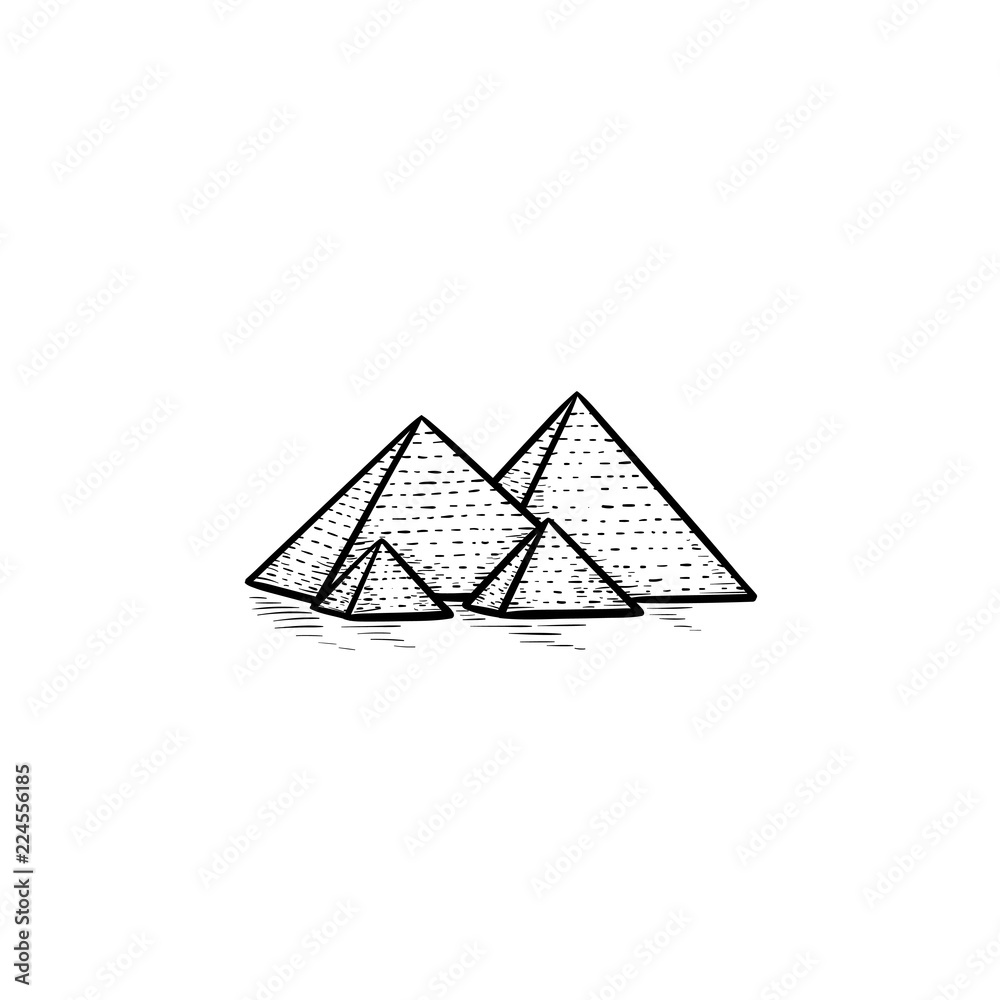 Egypt pyramids hand drawn outline doodle icon. Antient monument and ...