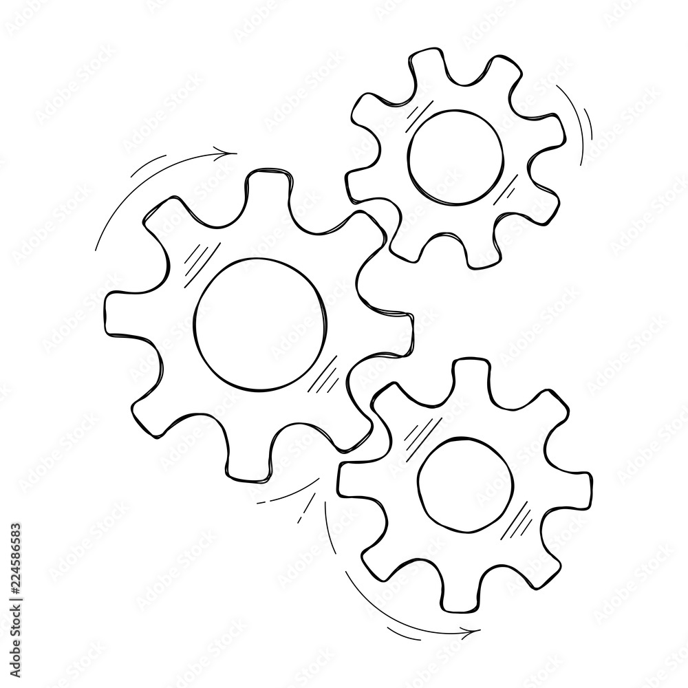 Industrial gears vector sketch illustration. Teamwork concept factory ...