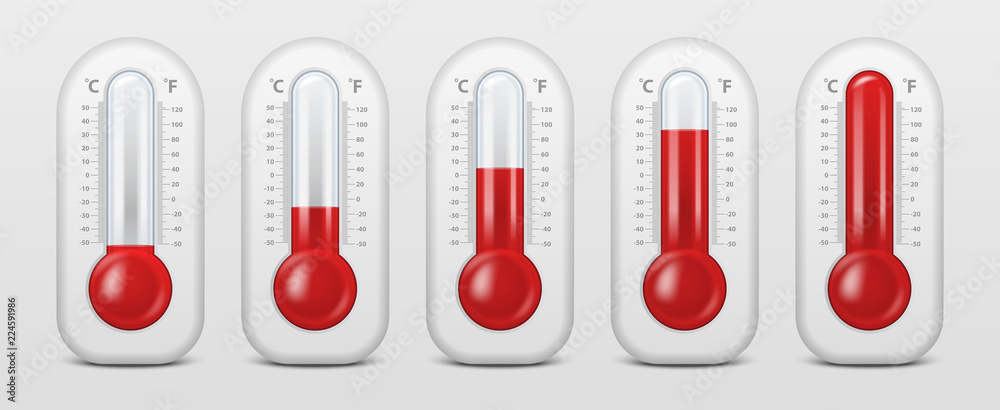Vector realistic 3d celsius and fahrenheit meteorology, weather ...