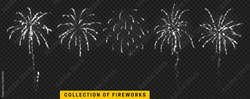 Set festive fireworks isolated on transparent background. Stock Vector ...