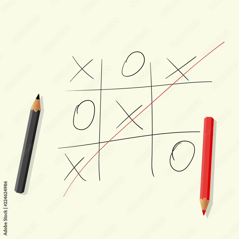 Hand-drawing, playing TIC TAC toe on paper with pencils. Vector ...