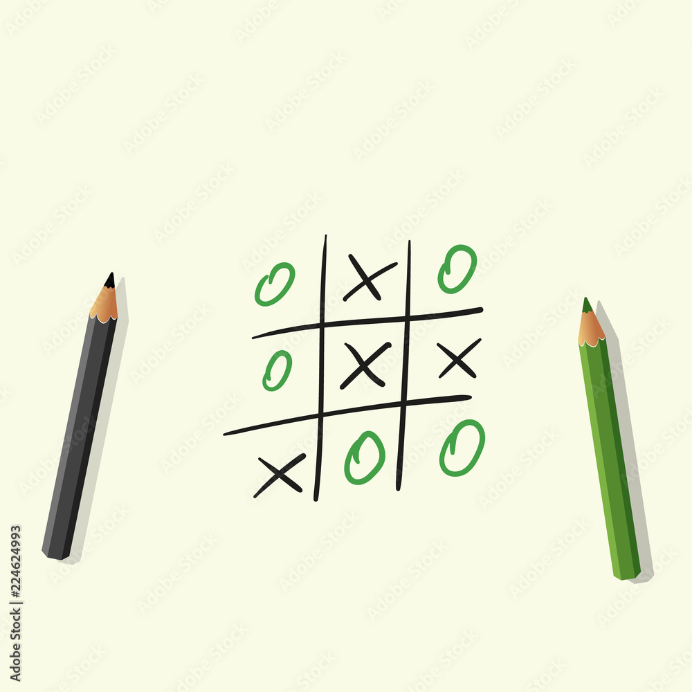 Hand-drawing, playing TIC TAC toe on paper with pencils. Vector ...