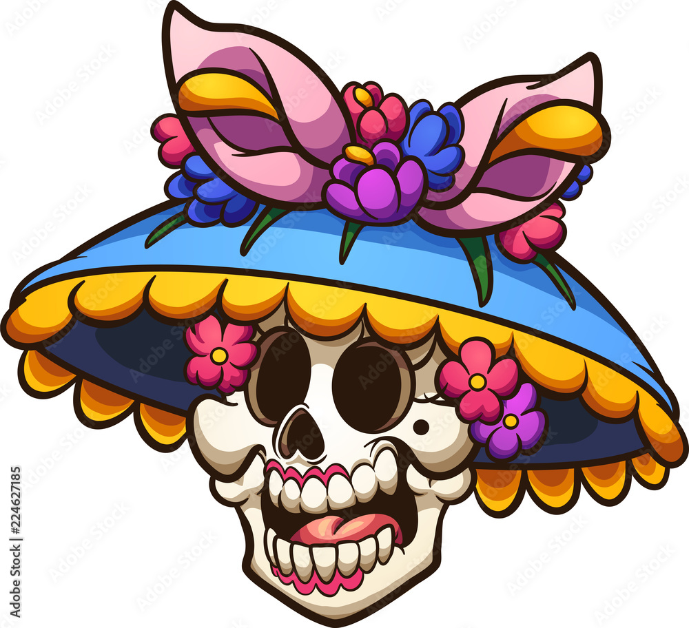 Day of the dead Mexican catrina head. Vector clip art illustration with ...