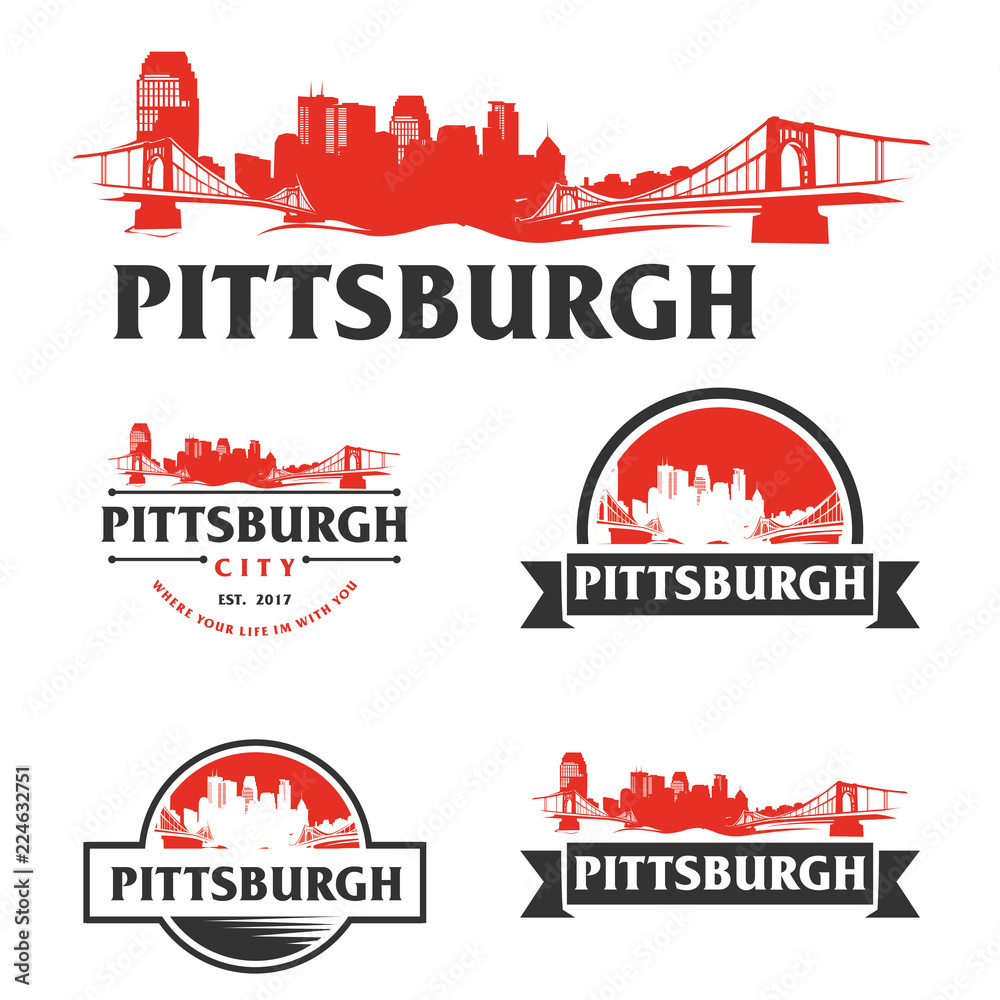Pittsburgh USA skyline Logo cityscape and landmarks silhouette vector ...