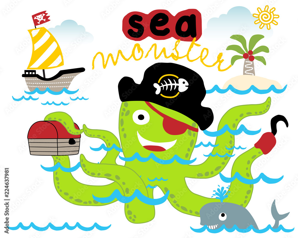 Vector cartoon of green sea monster Stock Vector | Adobe Stock