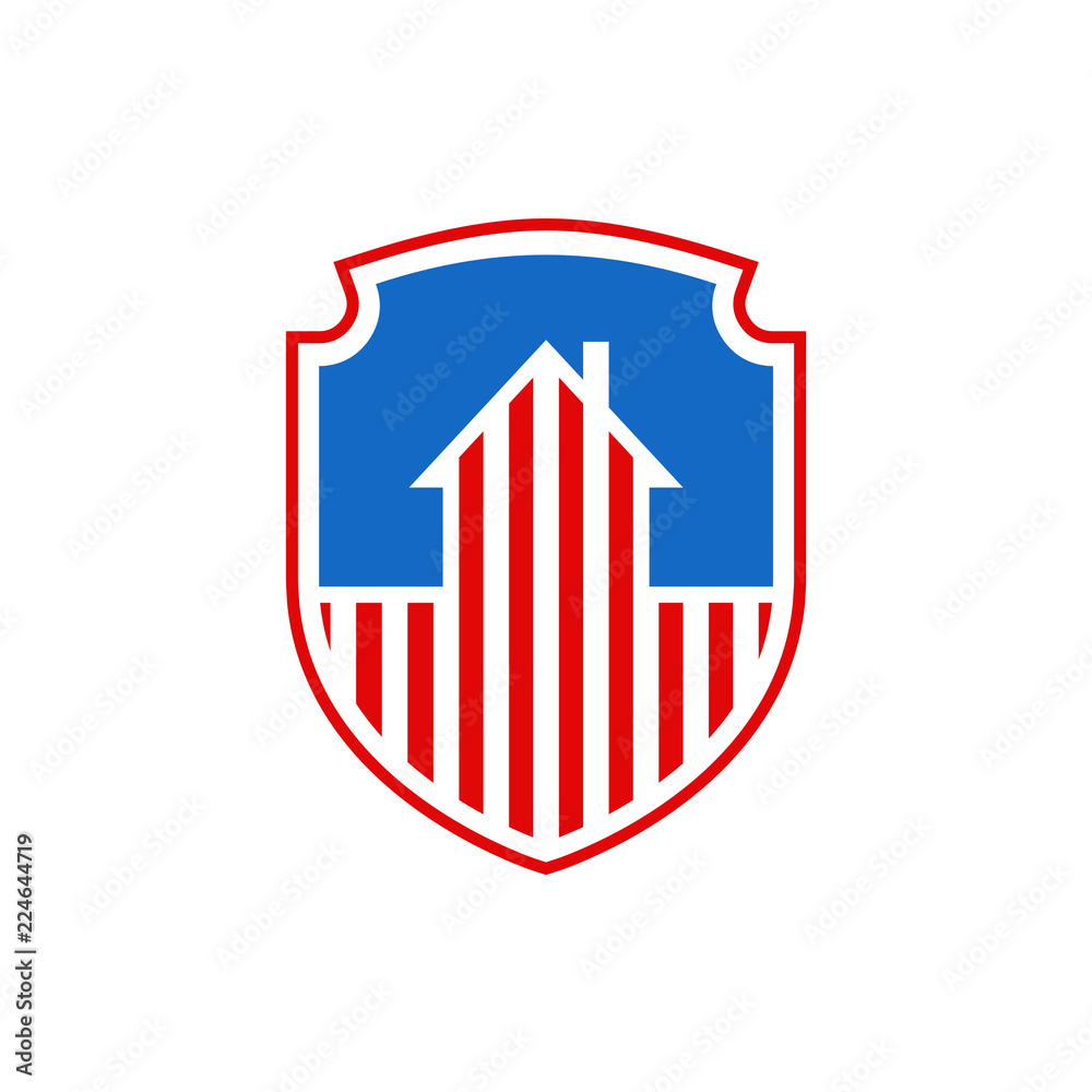 National Protection USA house symbol US flag. Government program ...